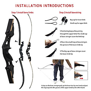 Black Hunter Recurve Bows Bow and Arrow for Adults Hunting Bow Archery Bow Longbow 60" 20-55 lbs Right Hand Aluminium Alloy Riser with Mixed Carbon Arrows for Outdoor Shooting Competition (50 lbs)