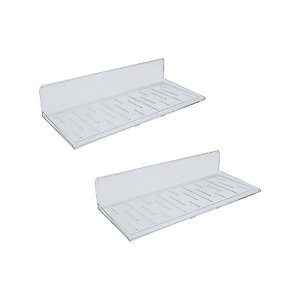 FarBoat 2pcs Acrylic Floating Shelves Adhesive Wall Mount Mini Shelf No Drill for Light-Weight Use in Bathroom Kitchen Living Room (9-3/4in Transparent)