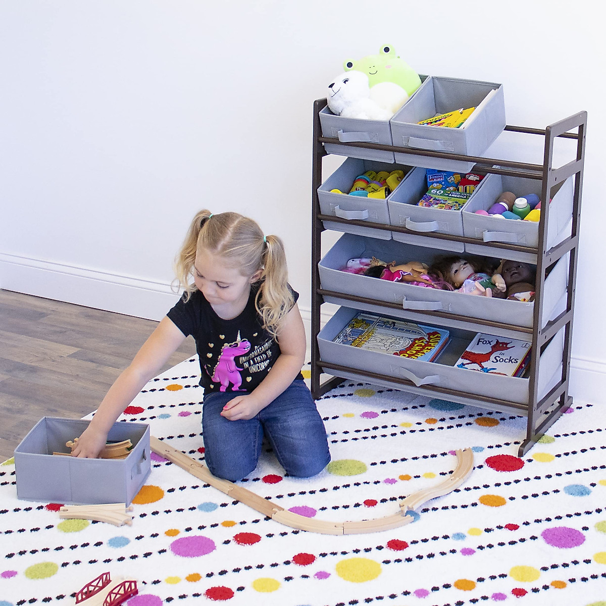 Humble Crew, Dark Pine/Grey Fabric Organizer Storage Unit, 8 Bins