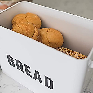 Bread Box for Kitchen Countertop - Extra Large Keeps 2+ Loaves Fresh - White Metal Bread Storage Container Bin for Modern Farmhouse Kitchen