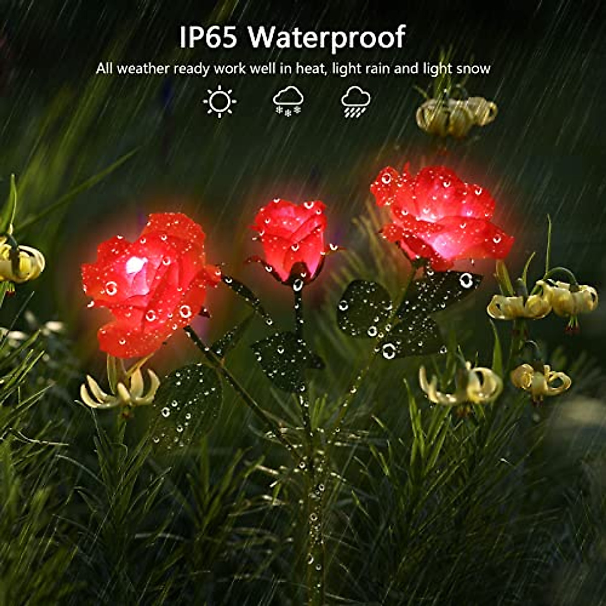 PINPON Christmas Solar Garden Landscape Lights Outdoor, 4 Pack Waterproof Flower Fairy Decorative Lights with Bigger Solar Panel for Pathway Yard Patio Decor, Multi-Color