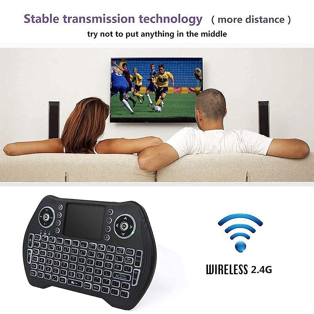BL Mini Wireless Keyboard Remote Control with Touchpad Mouse Combo, Backlit 2.4GHz Mini Keyboard Wireless USB Dongle Rechargeable Li-ion Battery for Android TV Box Smart TV PC PS3 Windows MacOS X-Box