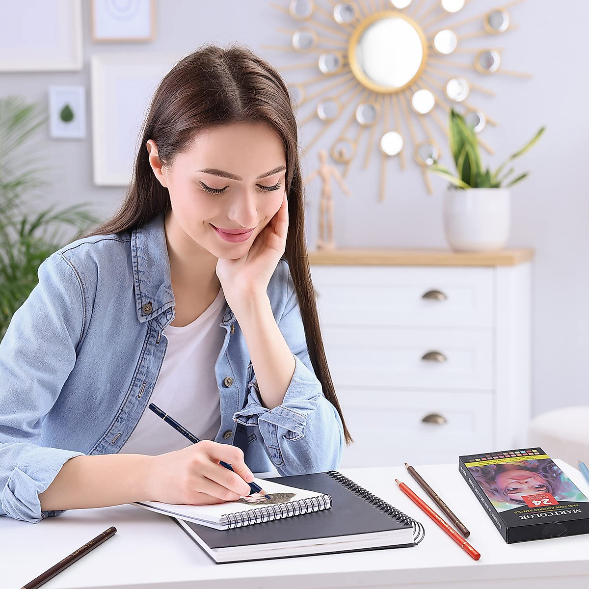 MARTCOLOR Skin Tone Colored Pencils for Portraits and Skintone Artists, 24 Colors Oil Colour Pencils for Drawing, Sketching, Adult Coloring, Shading, Coloring, Layering & Blending