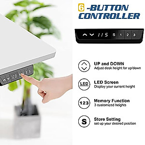 Vongrasig Height Adjustable Electric Standing Desk, 48 x 24 Inches Home Office Stand Up Table Computer Workstation with Splice Table Board & Memory Controller (White Frame + White Desktop)