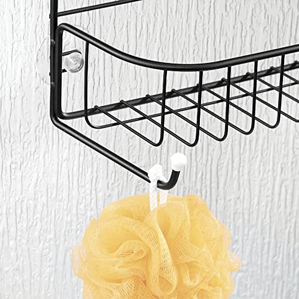 mDesign Extra Wide Metal Wire Over the Bathroom Shower Door Caddy, Hanging Storage Organizer with Built-In Hooks and Baskets on 2 Levels for Shampoo, Body Wash, Loofahs, Rust Resistant - Matte Black