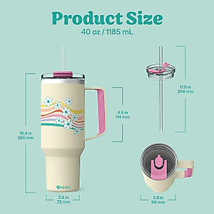 Ottle Deep Sea Diver 40 oz Insulated Tumbler with Handle and Straw Lid - Leak Proof, Cupholder Friendly Travel Mug - Stainless Steel Double Wall Water Bottle for Hot and Cold Drinks - Wavy Daisies