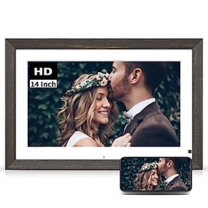 BSIMB 32GB 13.3 Inch Wood-Effect WiFi Digital Photo Frame HD IPS Touch Screen Smart Large Picture Frame with Remote Control, Auto-Rotate, Wall Mountable, Easy to Share Photos & Videos via App & Email