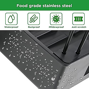 Ollieroo Dish Drying Rack, Rustproof Dish Racks for Kitchen Counter with Removable Utensil Holder,Knife Slots and Cups Holder,Large Capacity Drying Rack for Storage Plates Bowls Cups Utensil(Black)