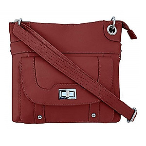 Concealed Carry Gun Purse - Twist Lock Pocket Crossbody Bag by Roma Leathers (Red)
