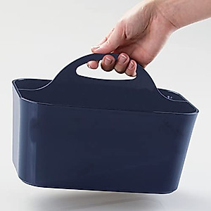mDesign Small Plastic Shower/Bath Storage Organizer Caddy Tote with Handle for Dorm, Shelf, Cabinet - Hold Soap, Shampoo, Conditioner, Combs, Brushes, Lumiere Collection, Navy Blue