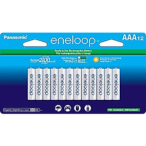 Panasonic BK-4MCCA12FA eneloop AAA 2100 Cycle Ni-MH Pre-Charged Rechargeable Batteries, 12-Battery Pack