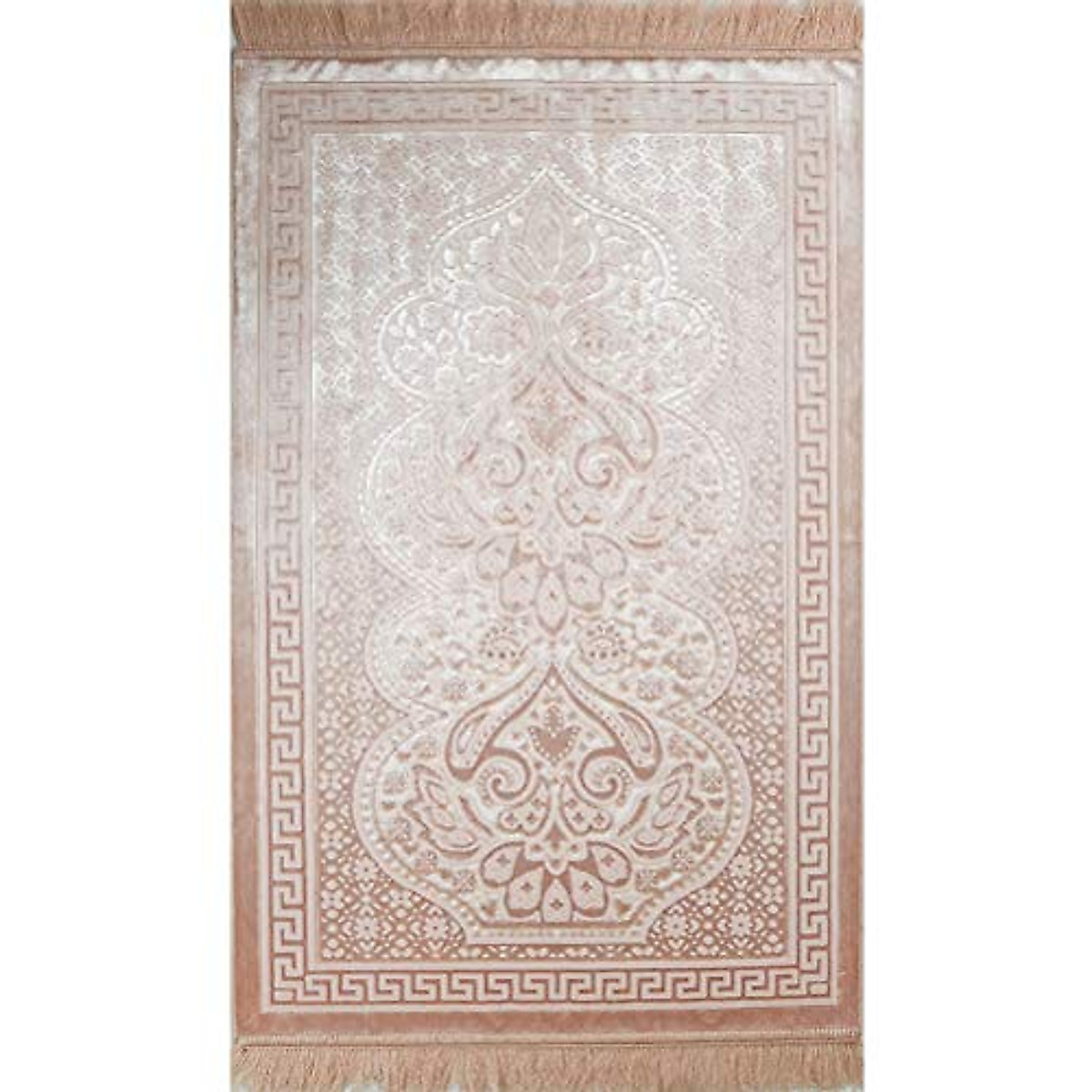 Modefa Velvet Prayer Rug - Soft Plush Turkish Janamaz Sajada Carpet for Men and Women - Plain Solid Prayer Mat Ramadan Eid Gift - with Prayer Beads - Floral Luxury Paisley (Blush Pink)