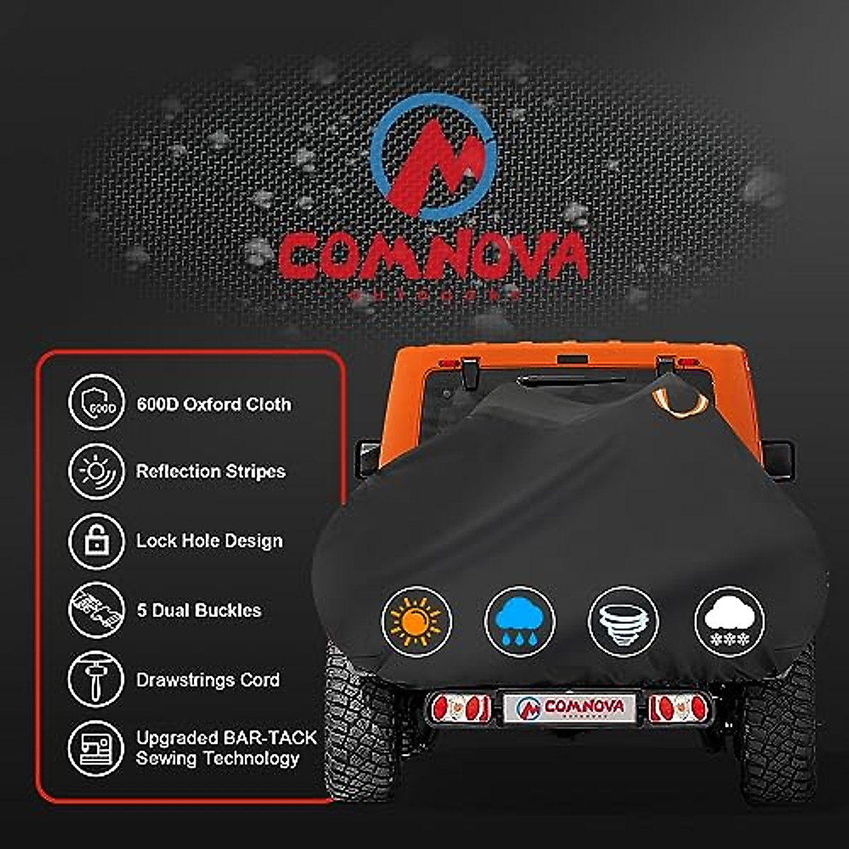 Comnova Bike Cover for Transport 2 Bikes - Outdoor Bike Covers for 2 Bikes on Rear Bike Rack Transport Waterproof & Heavy Duty, 600D Bicycle Rack Covers for 2 Bikes on Car Hitch Travel Storage
