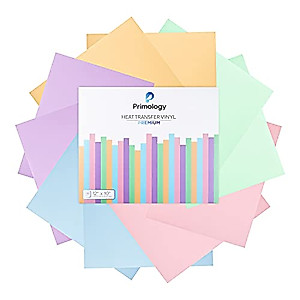 Primology Heat Transfer Vinyl: 10 Pack Pastel Colors 12" x 10" Premium Iron On Vinyl, HTV Vinyl for T-Shirts - HTV for Cricut, Silhouette Cameo, Heat Press Machine