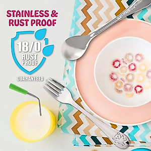 15 Pieces Toddler Kids Utensils Kids Silverware Set Stainless Steel, Safe Baby Utensils 3 Toddler Forks 3 Toddler Spoons 4 Reusable Metal Straws 4 Silicone Tips and Brush, Kid Utensils Flatware