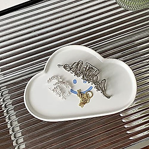 Ceramic Cloud Shaped Decorative Tray with Smile Face, Cute Kawaii Aesthetic Dish Trinket Tray Plate for Home Bedroom Vanity Bathroom Decor, Jewelry Holder Organizer, for Kids Teen Girls Women