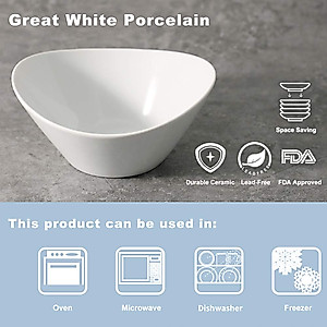 Buyajuju Porcelain Salad Bowls, 38 Ounce pasta bowls set of 4, 8 inch White serving bowls for cereal, soup, ramen, snacks, rice, Oven Dishwasher Safe