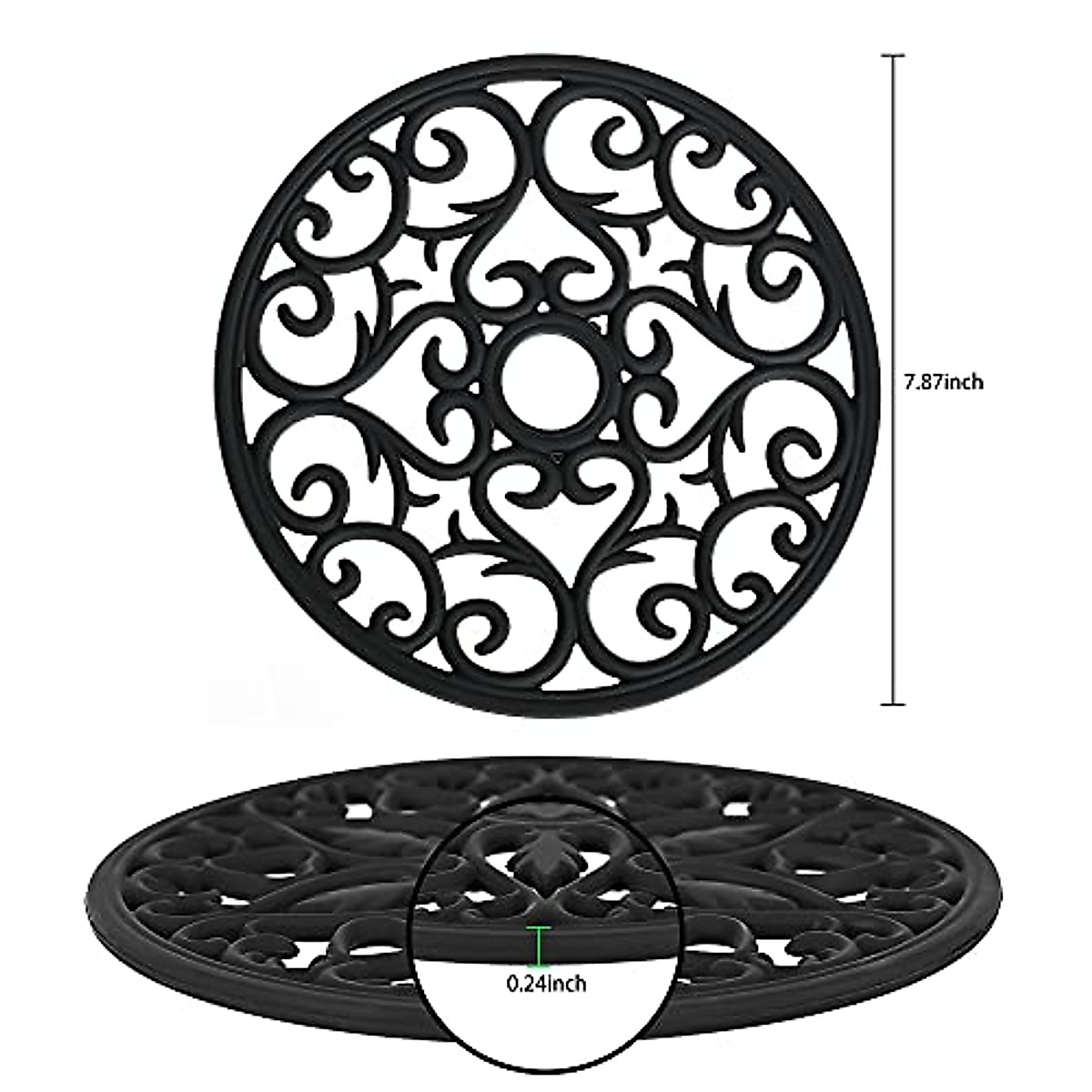 Smitchraft Silicone Trivets for Hot Dishes, Pots and Pans, Hot Pads for Kitchen Quartz Countertops, Silicone Pot Holders Mat, Multi-use Carved Heat Resistant Mat for Counter & Table, Set of 3 Black