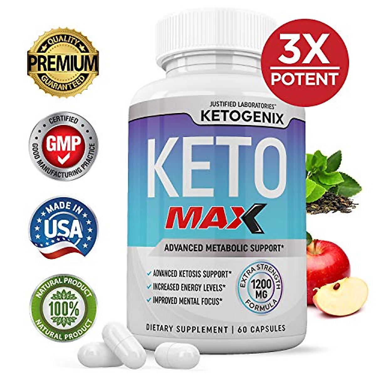Ketogenix Max 1200mg Keto Pills Ketogenic Supplement Includes goBHB Exogenous Ketones Apple Cider Vinegar Macadamia Nut Oil and Green Tea Advanced Ketosis Support for Men Women 300 Capsules 5 Bottles