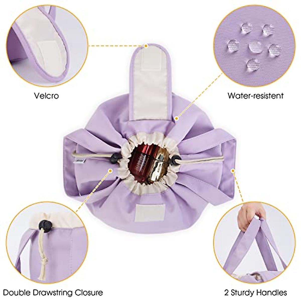 Barrel Drawstring Makeup Bag Large Cosmetic Bag Toiletry Organizer for Women (Purple)