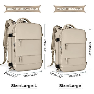 coowoz Large Travel Backpack For Women Men,Carry On Backpack Flight Approved,Hiking Backpack Waterproof Outdoor Rucksack Casual Daypack Fit 15.6 Inch Laptop Shoes Compartment (Khaki-L)