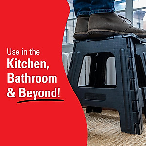 Kikkerland Rhino Foldable Step Stool – Holds Adults up to 300 Lbs, Best for Kitchen & Bathroom – Collapsible, Portable, Lightweight Stepping Stool with Sturdy, Non-Slip Design – Red, 8”