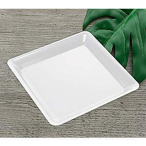 4 14" White Square Plastic Trays Heavy Duty Plastic Serving Tray 14" x 14" Unbreakable Serving Platters Food Tray Decorative Serving Trays Wedding Platter Party Trays Disposable Serving Party Platters