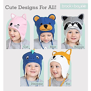 Brook + Bay - Sherpa Baby Animal Hats for Winter, Toddler Animal Ear Hat, Baby Hat Animal Ears, Baby Winter Hat for Boys & Girls - Pink Cat