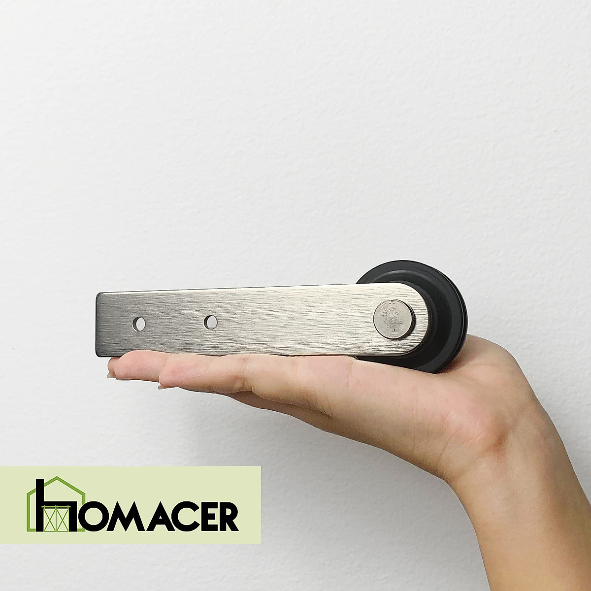 Homacer Mini Brushed Nickel Non-Bypass Sliding Barn Door Hardware Kit, for One/Single Door, 54-inch Long Flat Track, Straight Design Roller, Cabinet TV Stand Console Use…