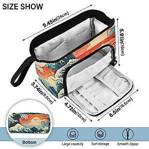 YMGQYJ Pencil Case Japanese Wave Sunset Pattern, Large Capacity Stationery Organizer Pencil Pouch Bag for Office Travel 1 Pack 9.4x3.7x5.9 in