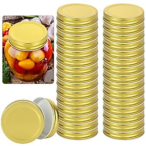 ZOEYES 50 pcs Regular Mouth Mason Canning Jar Lids, Reusable Metal Lids for Mason Jar, Leak Proof Secure Mason Storage Covers Caps (Gold)