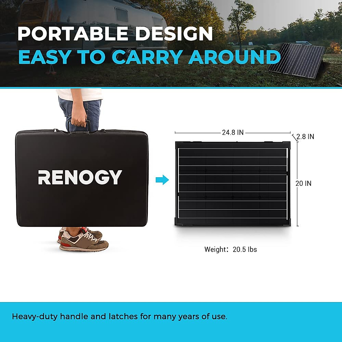 Renogy 100 Watt 12 Volt Portable Solar Panel for Power Station, Foldable 100W Solar Panel Suitcase with Adjustable Kickstand, Solar Charger for RV Camping Off Grid System,Black