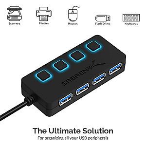 Sabrent 4-Port USB 3.0 Hub + 22AWG 3 Feet USB 3.0 Extension Cable