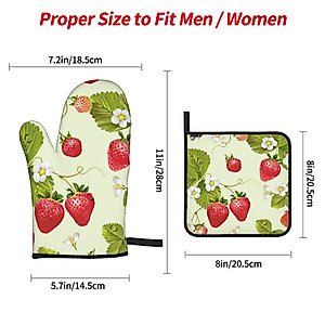 Lovely Strawberry Print Oven Mitts and Pot Holders Sets,Kitchen Oven Glove High Heat Resistant 500 Degree Oven Mitts and Pot Holder,Surface Safe for Baking, Cooking, BBQ,Pack of 4