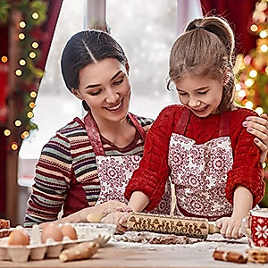 4Pack Christmas Wooden 3D Rolling Pins Embossed, Embossing Rolling Pin with Engraved Christmas Themed Symbols for Baking Embossed Cookies,Rolling Pin Kitchen Tool(14 in)
