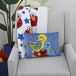 Sesame Street Elmo, Big Bird, Cookie Monster, & Oscar The Grouch, Blue, Red, Green, & Yellow Decorative Toddler Pillow, Blue, Red, Yellow, Green