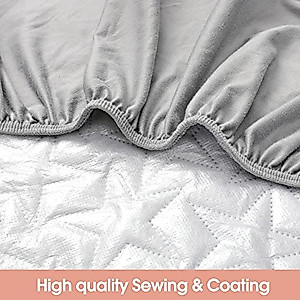 ACRABROS Pack n Play Sheets Fitted,2 Pack Waterproof Mini Crib Mattress Protector, Playard Sheets for Boys and Girls, Universal Fit Quilted Padded Ultra Soft,Gray & Pink