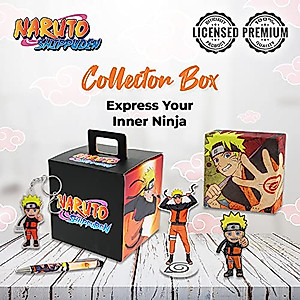 JUST FUNKY Naruto Shippuden Naruto Uzumaki Looksee Collector Box | 5 Official Naruto Collectibles | Includes Wall Canvas, Enamel Pin, Keychain, Acrylic Stand, and Floaty Pen | Collect Them All