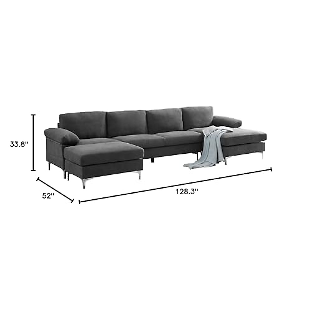 Eafurn Oversized Deep Seat Reversible Modular Sectional Couch Convertible Sleeper Corner Sofa Bed, Symmetrical L Shaped Lounge Sofá with Movable Ottoman and Solid Wood Legs for Living Room Office