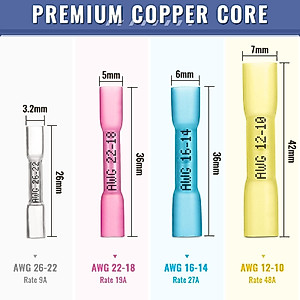 340PCS Heat Shrink Butt Connectors, Sopoby Marine Grade Electrical Wire Connectors Kit, Tinned Red Copper Insulated Waterproof Crimp Terminals Butt Splice for Cable,Boat,Wiring