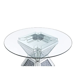 Acme Furniture Noralie Dining Table, Clear Glass, Mirrored & Faux Diamonds