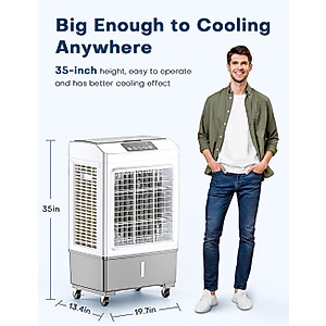 BALKO Windowless Air Conditioner, 35-INCH Swamp Cooler Air Conditioner w/2 Modes & 3 Speeds, 2100CFM, 700Sq.ft, Smart Timer for Auto off, 8Gal Tank & Remote, Wider Oscillation Evaporative Air Cooler