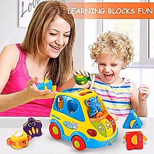 DUMMA Baby Toys 12-18 Months Musical Bus Toys for 1 2 3 4+Year Old Boys Girls Gifts,Early Education Learning Toy with Fruit/Music/Lighting/Smart Shapes for 18-24 Months Birthday Gifts