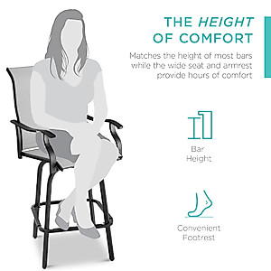 Best Choice Products Set of 2 Swivel Barstools, Bar Height Outdoor Chairs, 360 Rotating Patio Bar Stools w/All-Weather Mesh, 300lb Capacity - Gray