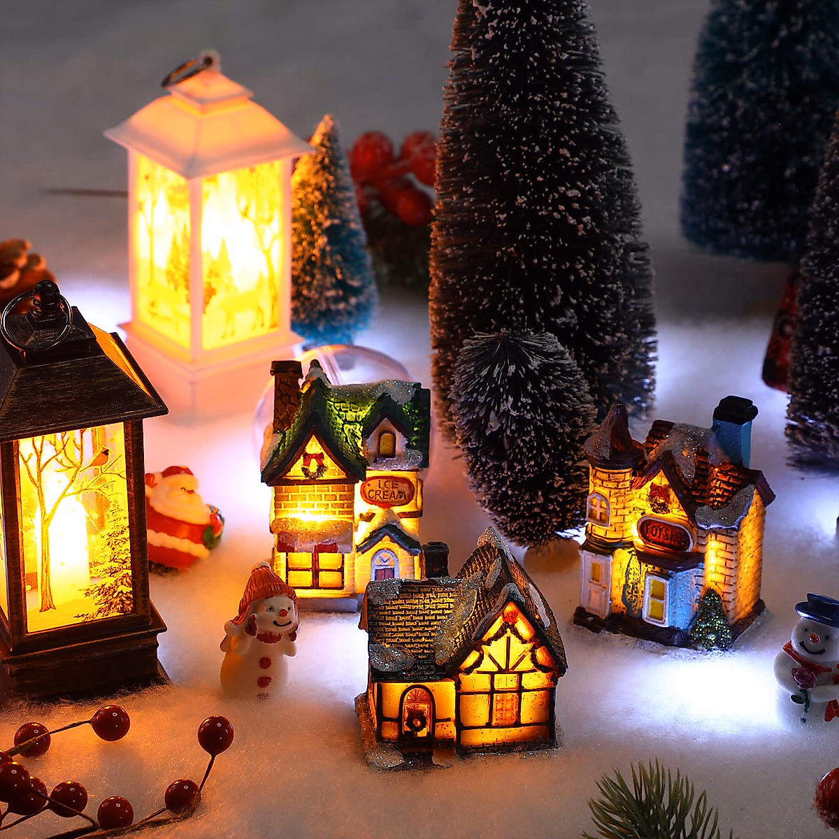 Kittmip 4 Pcs Pre Lit Christmas Snow Blanket with LED Lights Holiday Lighted Table Runner Christmas Village Accessories LED Fake Snow Decoration for Village Display, 59 x 16 (White)