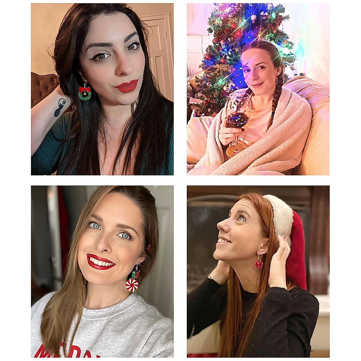 Christmas Earrings for Women Xmas Holiday Dangle Earring Christmas Tree Snowflake Bell Reindeer Stud Earrings Jewelry Costume Outfit Accessories