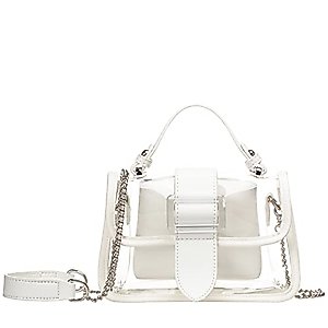 Women Clear Shoulder Bag Purse 2 in 1 Transparent Crossbody Messenger Bag Jelly Handbags Mini Clutch Casual Travel Pouch Waterproof College Cute Chain Bag for Women Grils Ladies, White