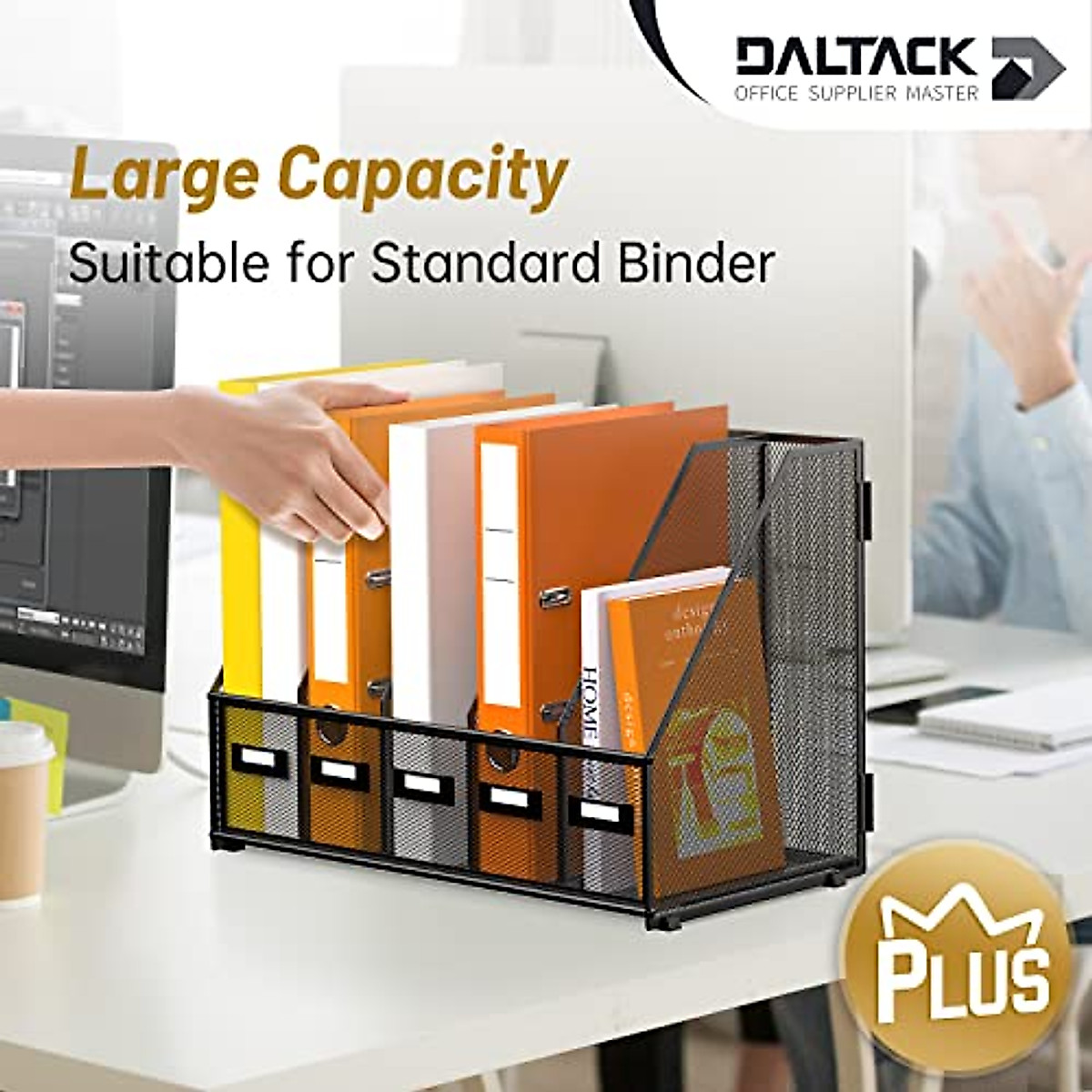 DALTACK Desk Organizers Magazine Binder Folder Holder with 5 Vertical Compartments File Organizer for Office Home School Organization, Metal Mesh, Black