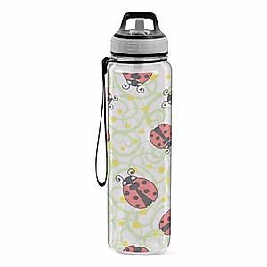 OTVEE Red Ladybugs Water Bottle with Straw, BPA-Free Plastic Sports Water Bottle for Fitness, Gym, Camping, Outdoor Sports,32 oz
