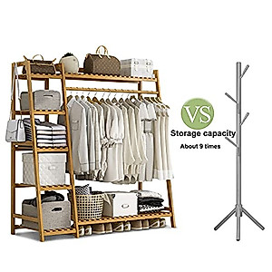 ZJDU Bamboo Clothes Hanging Rack,Extra Large Wardrobe Clothes Garment Rack,Free Standing Closet Organizer,Storage Shelves for Entryway and Bed Room,80×40×140cm